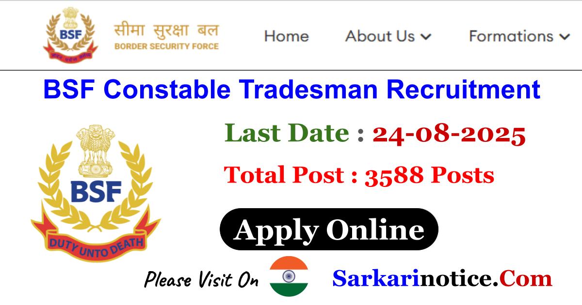 BSF Constable Tradesman Recruitment 2025: Apply for 3,588 Posts Now