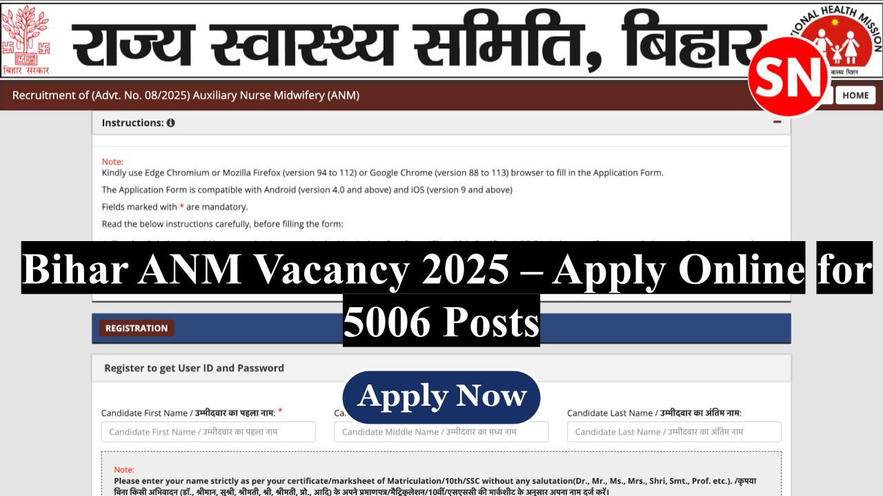 Bihar ANM Vacancy 2025 – Apply Online for 5006 Posts - Sarkari Notice™