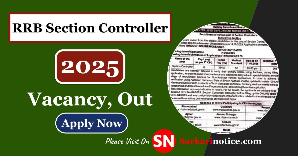 RRB Section Controller Recruitment 2025: Apply Online for 368 Posts @rrb.gov.in